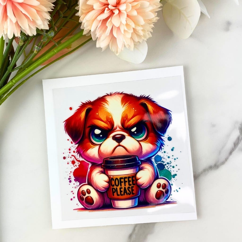 Coffee Please (Dog) | 4" UV DTF Decal - HKS Custom Designs