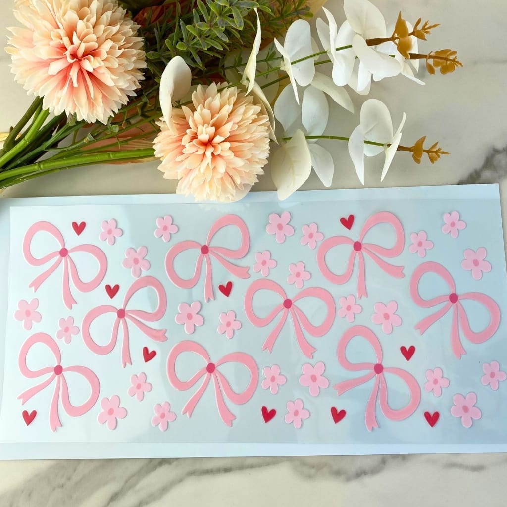 Pink Bows With Flowers | 40 Oz UV DTF Wrap - HKS Custom Designs