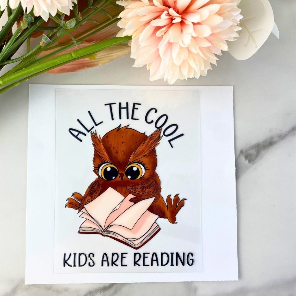 All The Cool Kids Are Reading (owl) | 4" UV DTF Decal - HKS Custom Designs