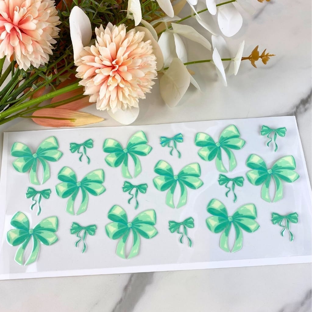 Light Green Bows | 16 Oz UV DTF Wrap - HKS Custom Designs