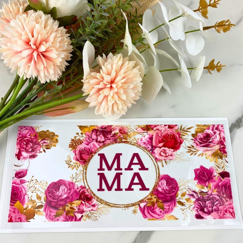 Mama Pink Roses | 16 Oz UV DTF Wrap - HKS Custom Designs